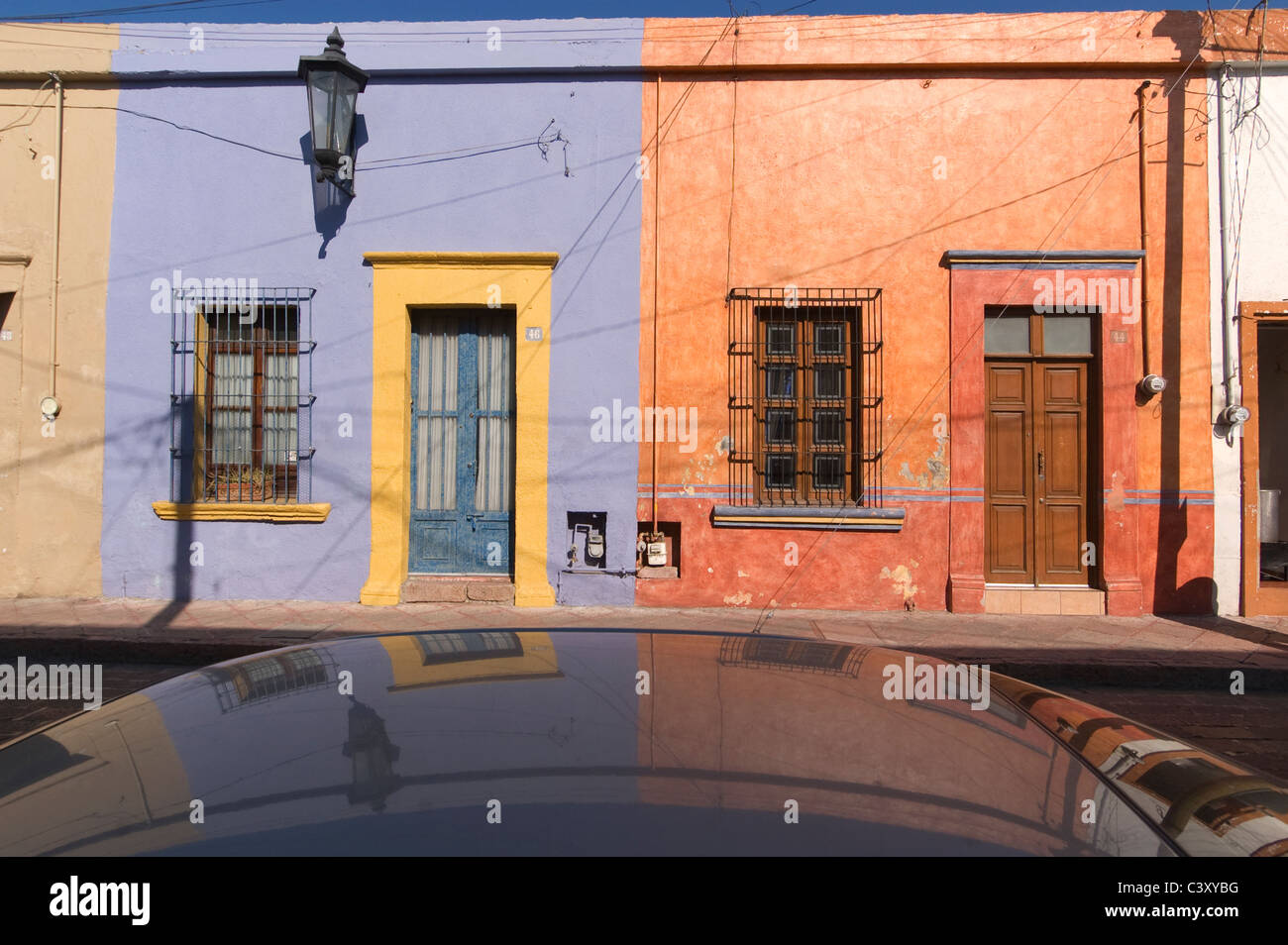 Elk187-5054 Mexico, Queretaro, street scene with colorful houses ...