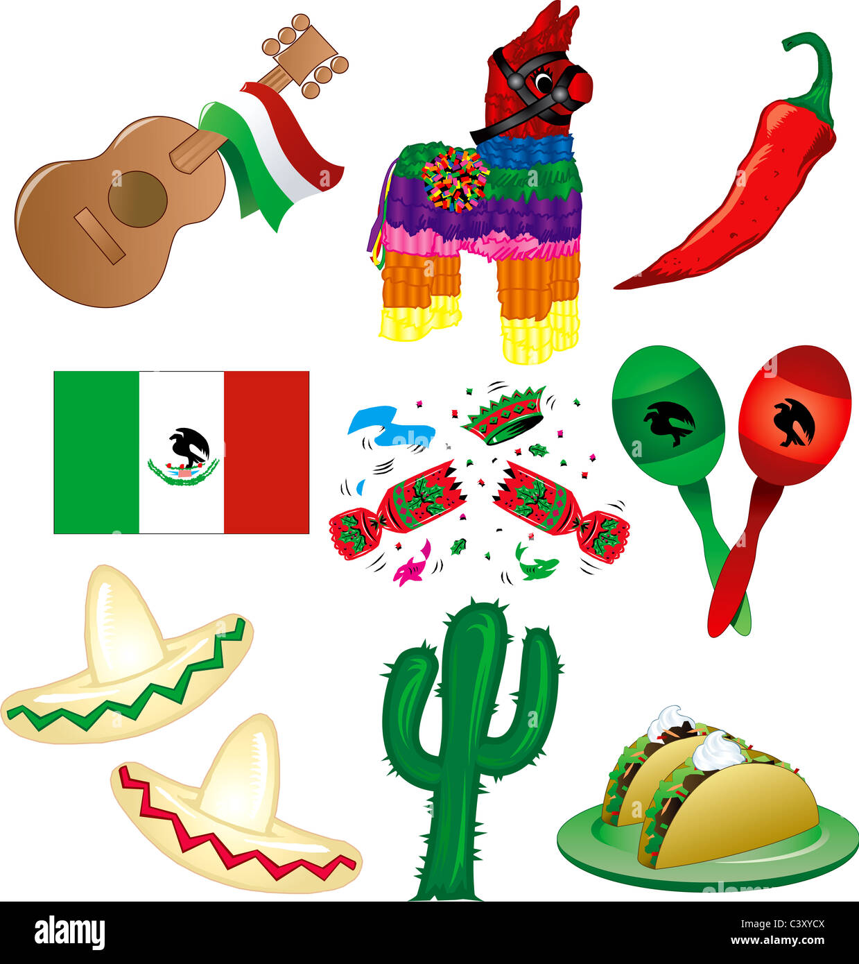 Vector Illustration of 9 Mexican party icons Stock Photo - Alamy