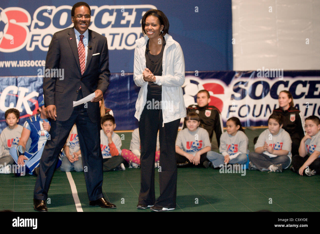 First lady Michelle Obama participates in U. S Soccer Foundation's free ...