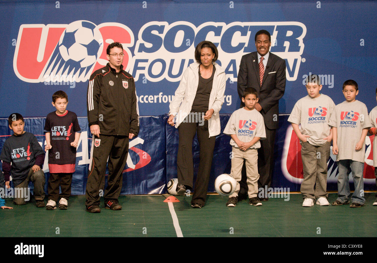 First lady Michelle Obama participates in U. S Soccer Foundation's free ...
