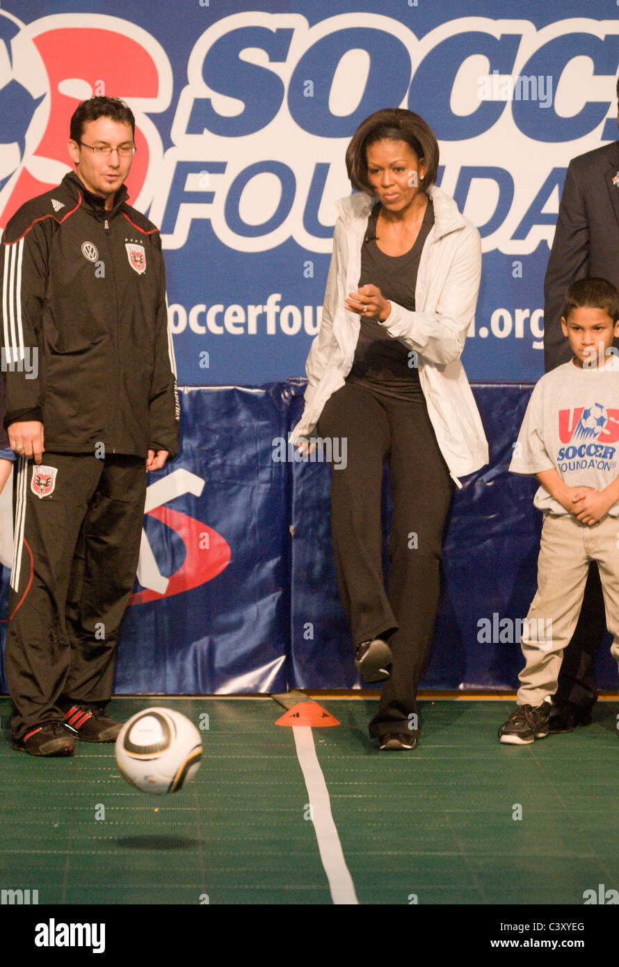 First lady Michelle Obama participates in U. S Soccer Foundation's free ...