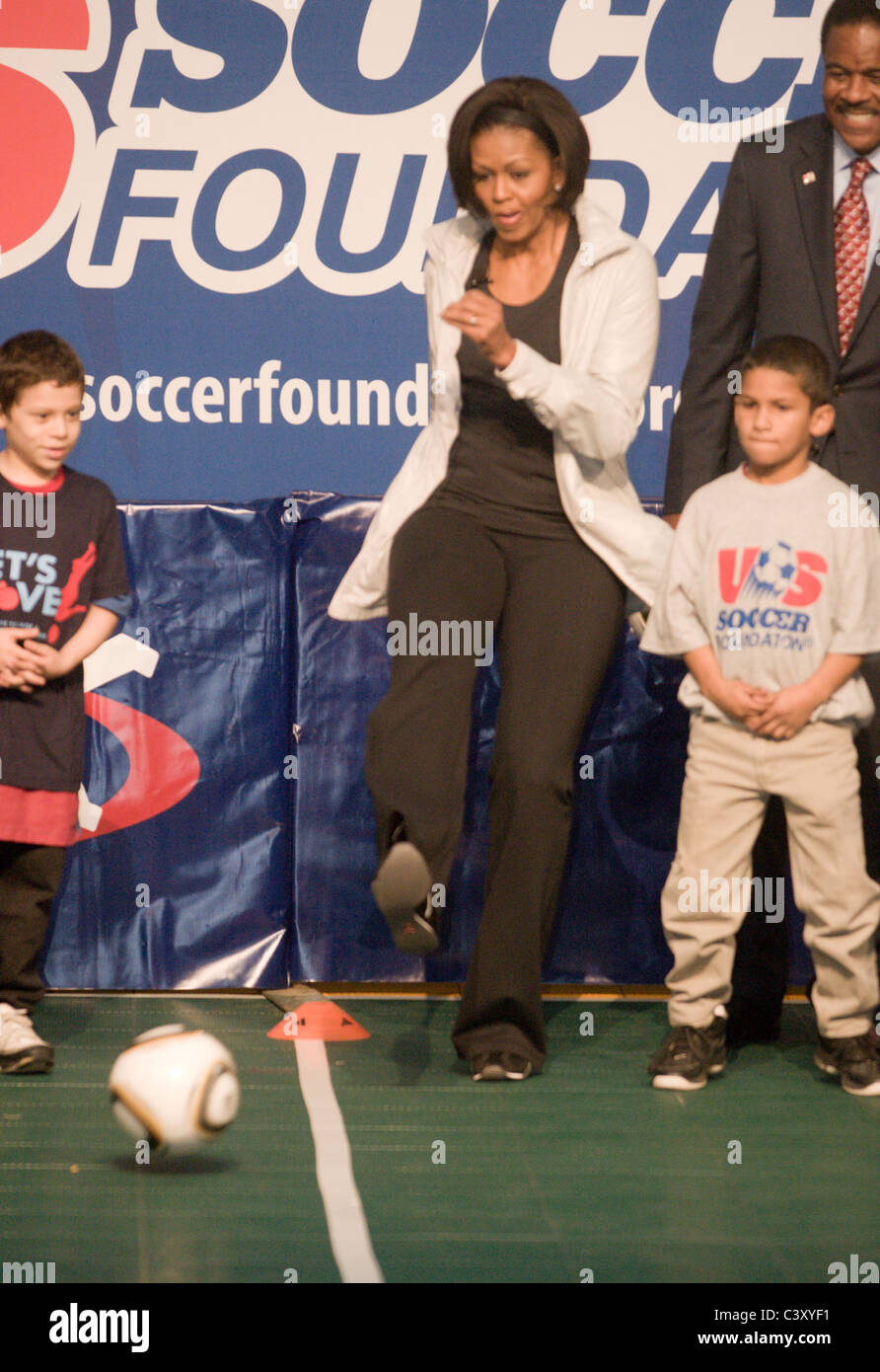 First lady Michelle Obama participates in U. S Soccer Foundation's free ...