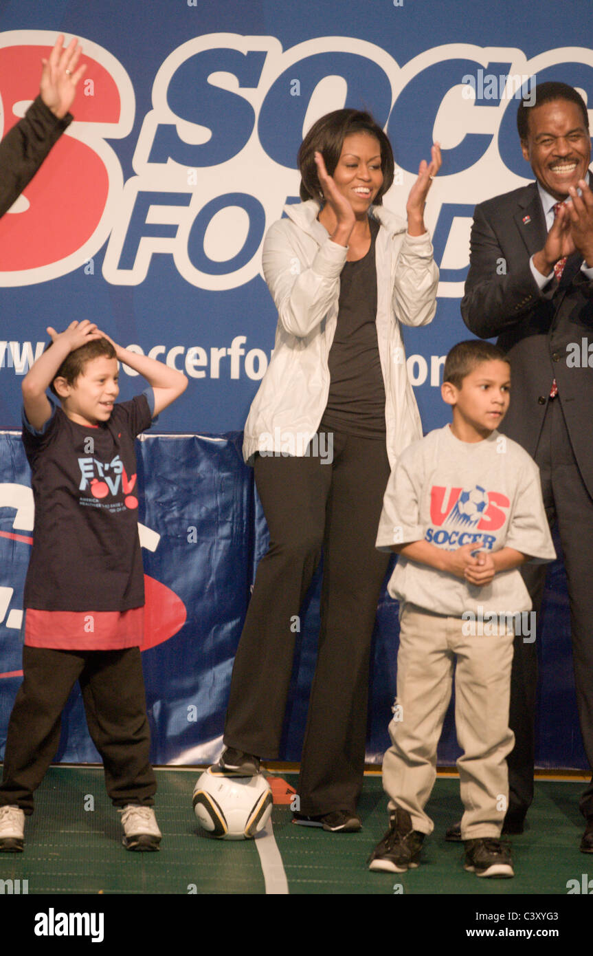 First lady Michelle Obama participates in U. S Soccer Foundation's free ...