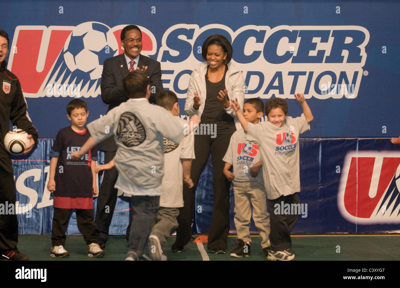 First lady Michelle Obama participates in U. S Soccer Foundation's free ...