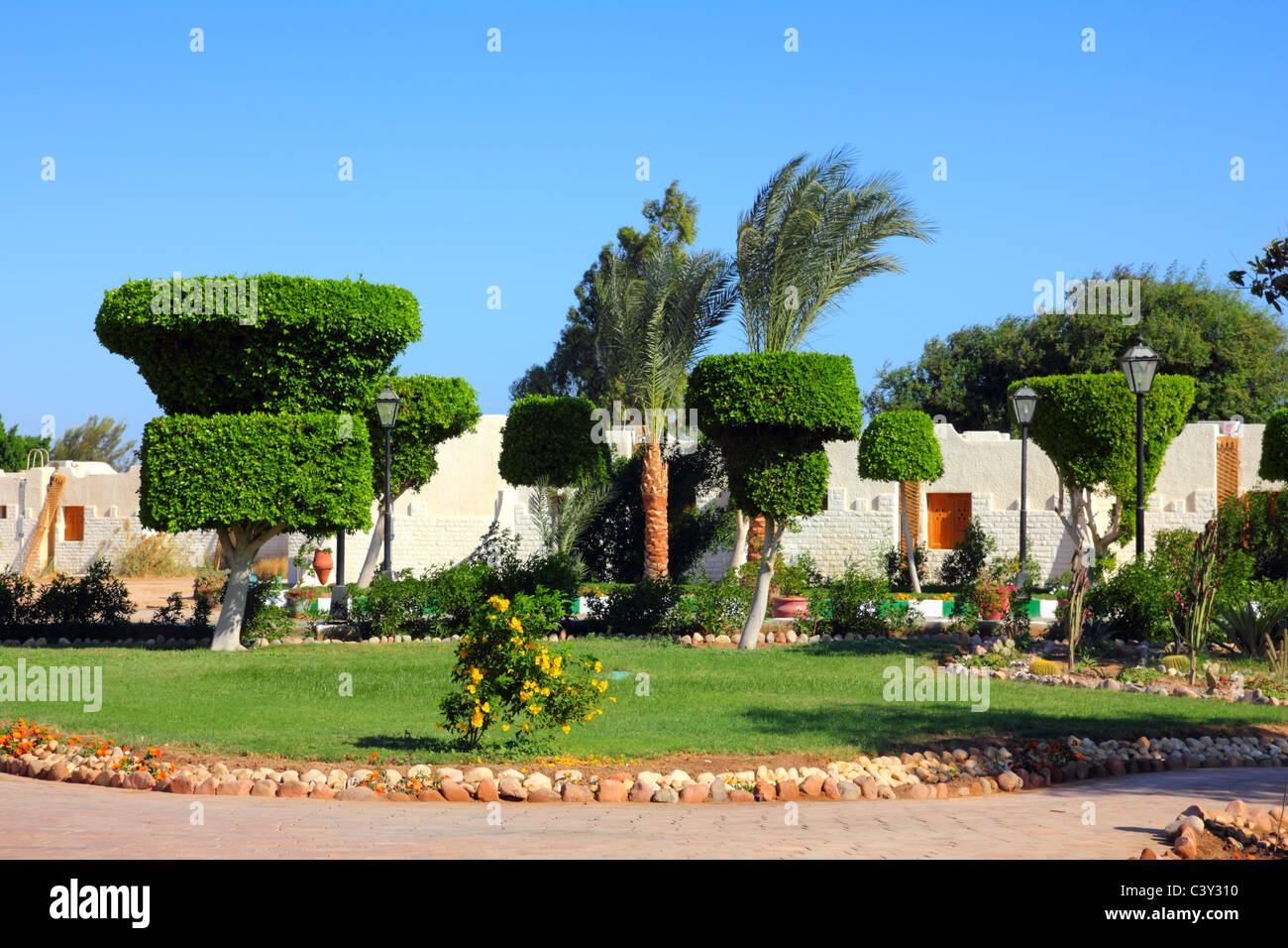 beauty trimmed trees and flowers in garden Stock Photo - Alamy