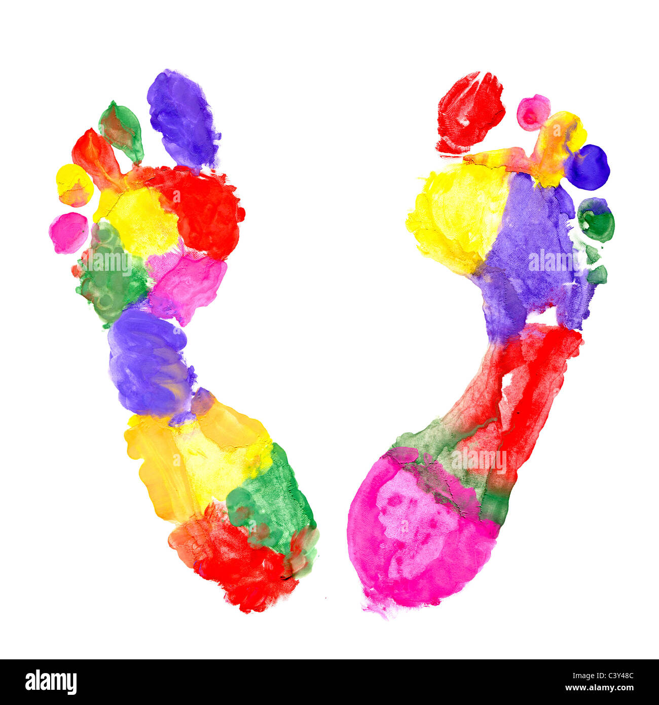 Multi Colored footprints on white background Stock Photo - Alamy