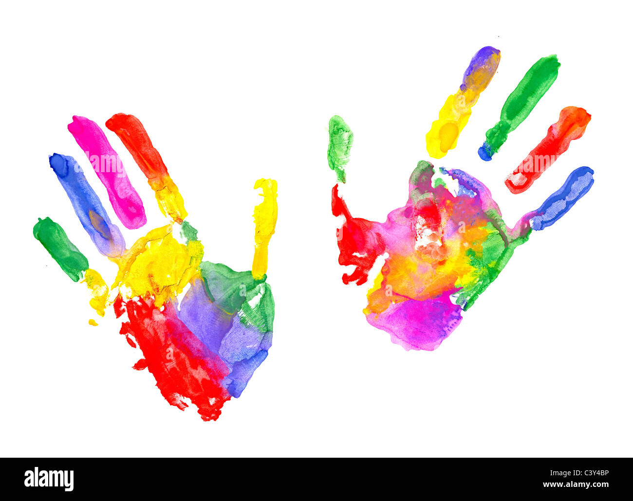 Multicolored hand print on white background Stock Photo - Alamy
