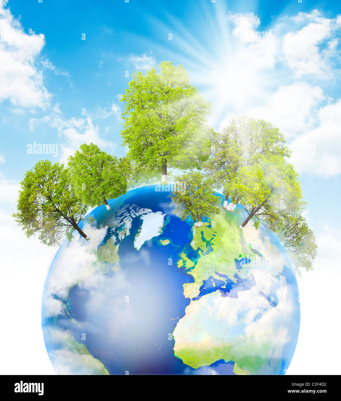 Green Earth. Symbol of environmental protection. Collage Stock Photo ...