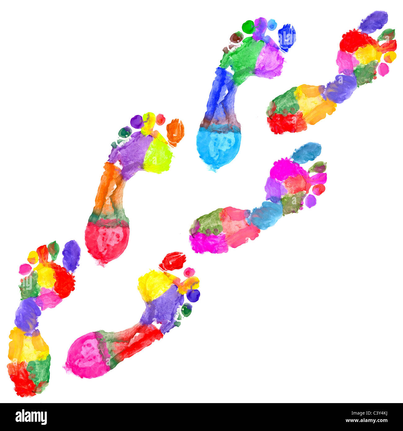 Multi Colored footprints on white background Stock Photo - Alamy