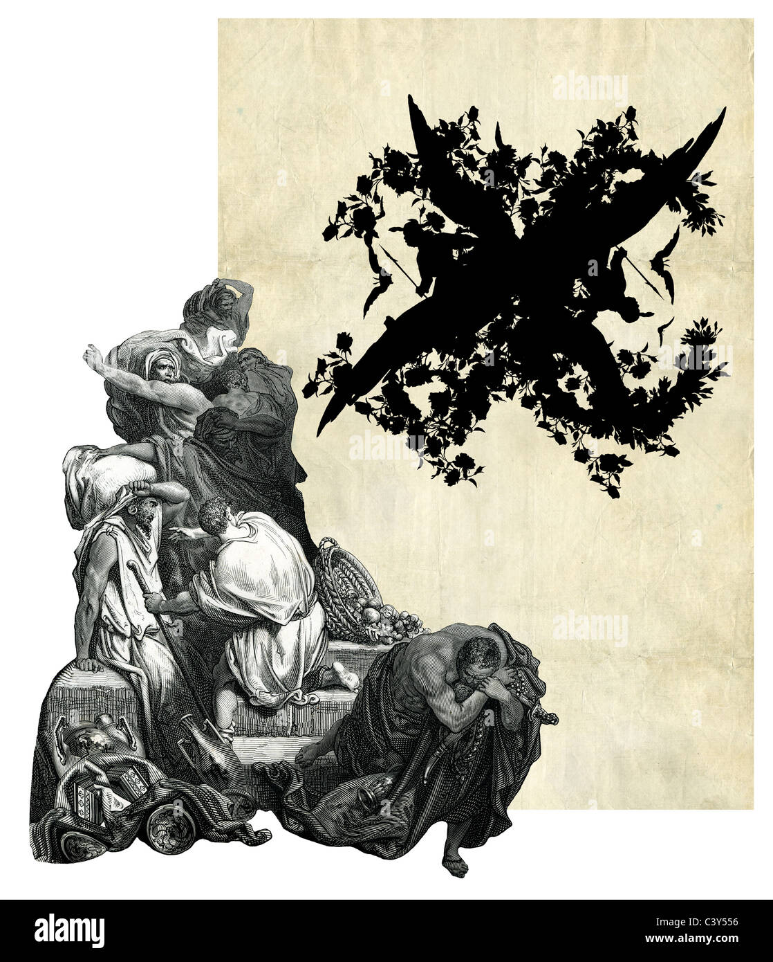 Victorian initial letter B with Owl and frightened people Stock Photo ...