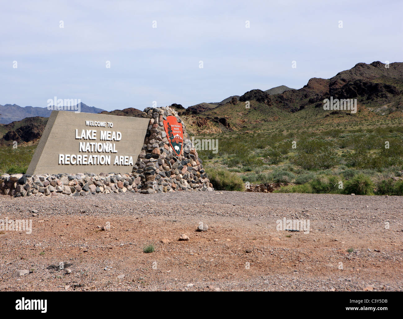 Entrance sign to Lake Mead National Recreation Area in the states of ...