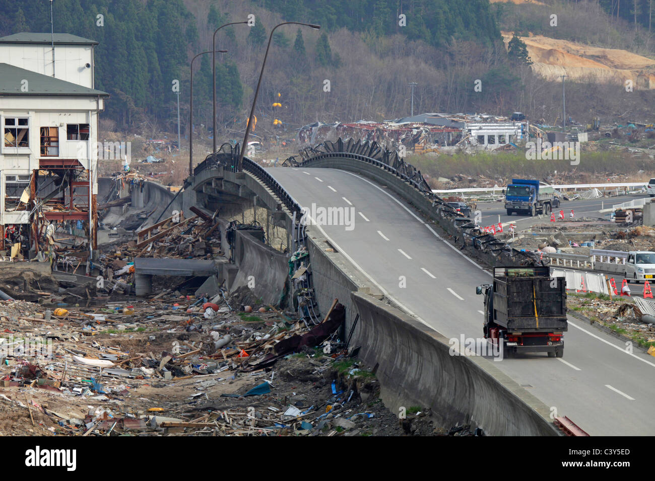 The road across devastated area Kirikiri Otsuchi-cho Iwate Japan Stock ...