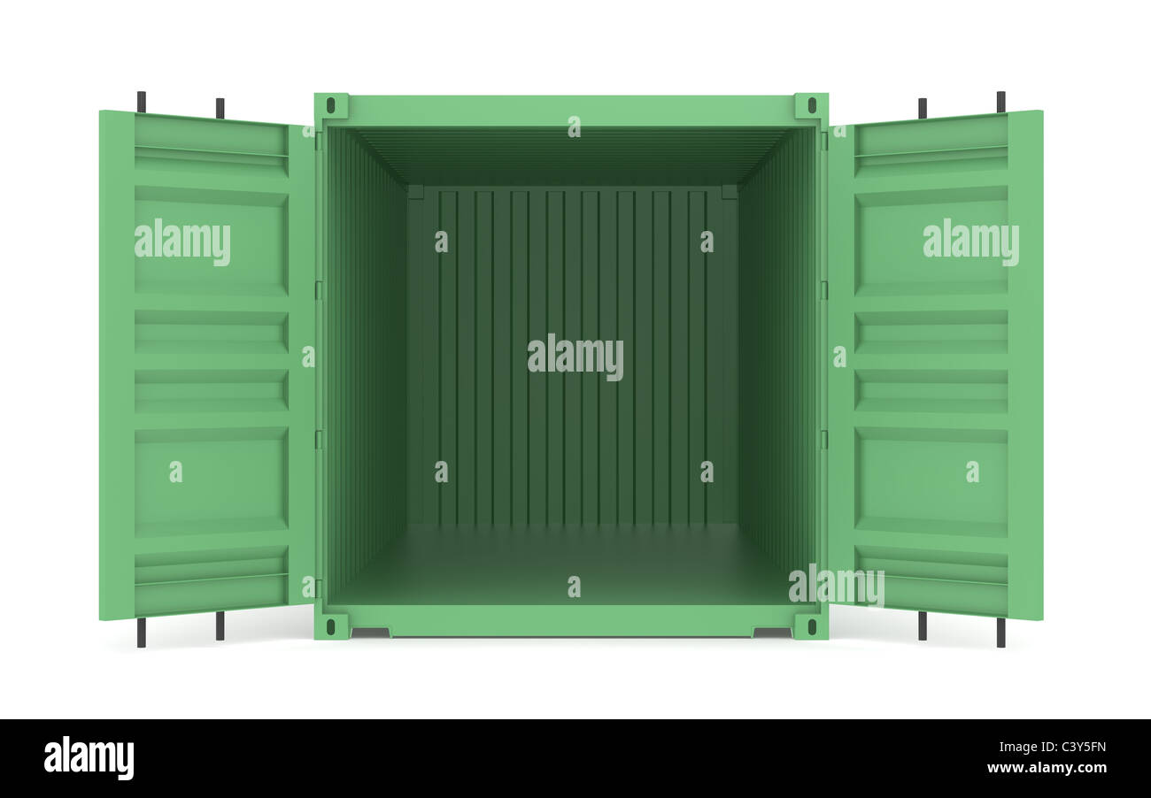 Open Green Container. Front view of Green Container. Part of Warehouse ...