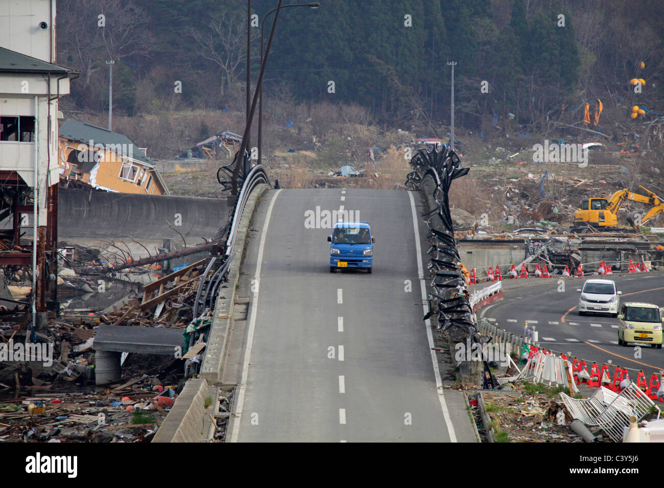 The road across devastated area Kirikiri Otsuchi-cho Iwate Japan Stock ...