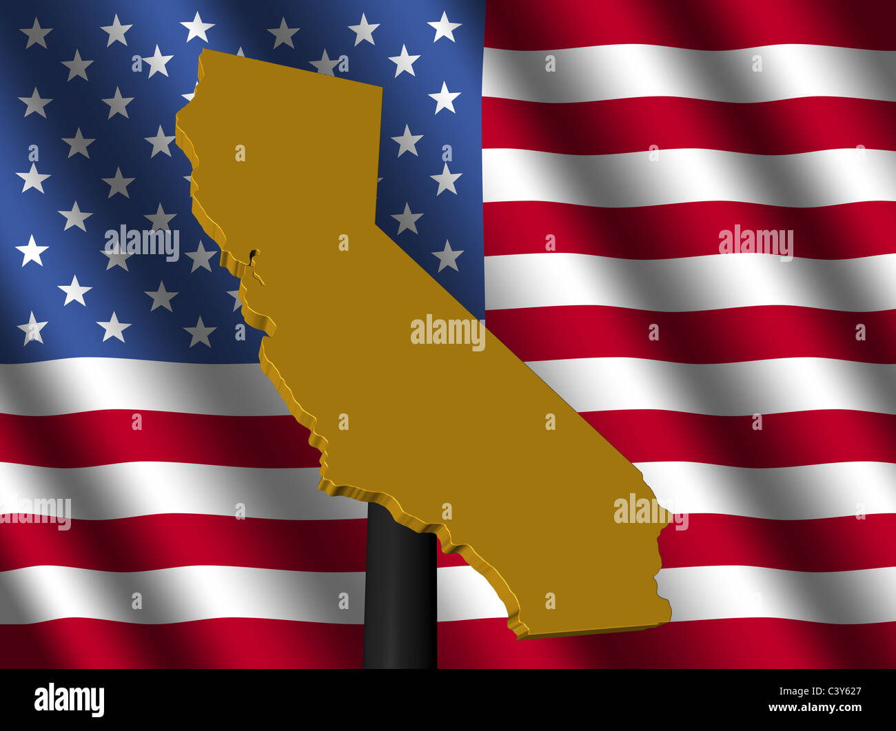 California map sign on American flag illustration Stock Photo - Alamy