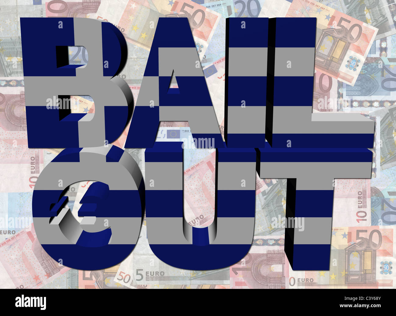 Greek Bail Out text on euros illustration Stock Photo - Alamy