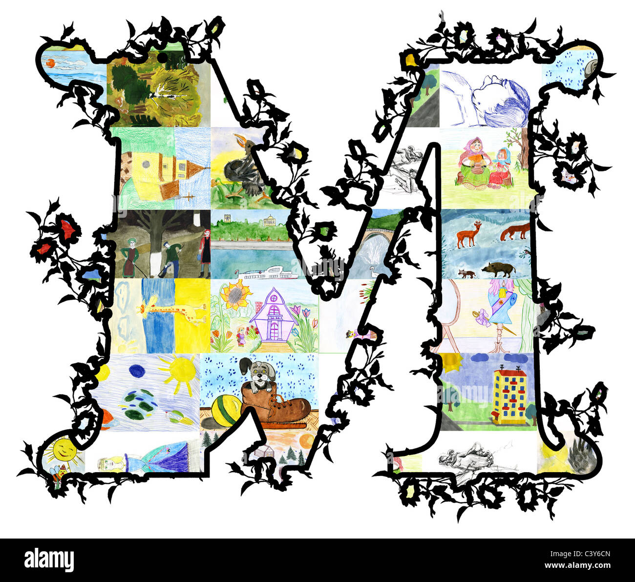 The letter M of children's drawings. Made by child Stock Photo - Alamy