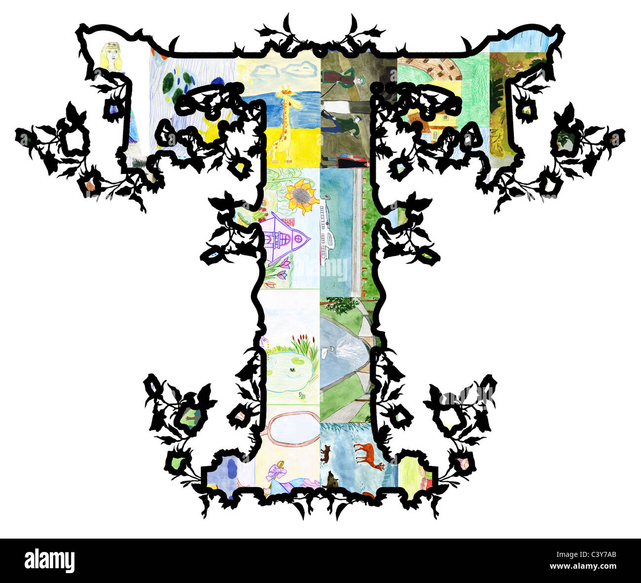 The letter T of children's drawings. Made by child Stock Photo - Alamy