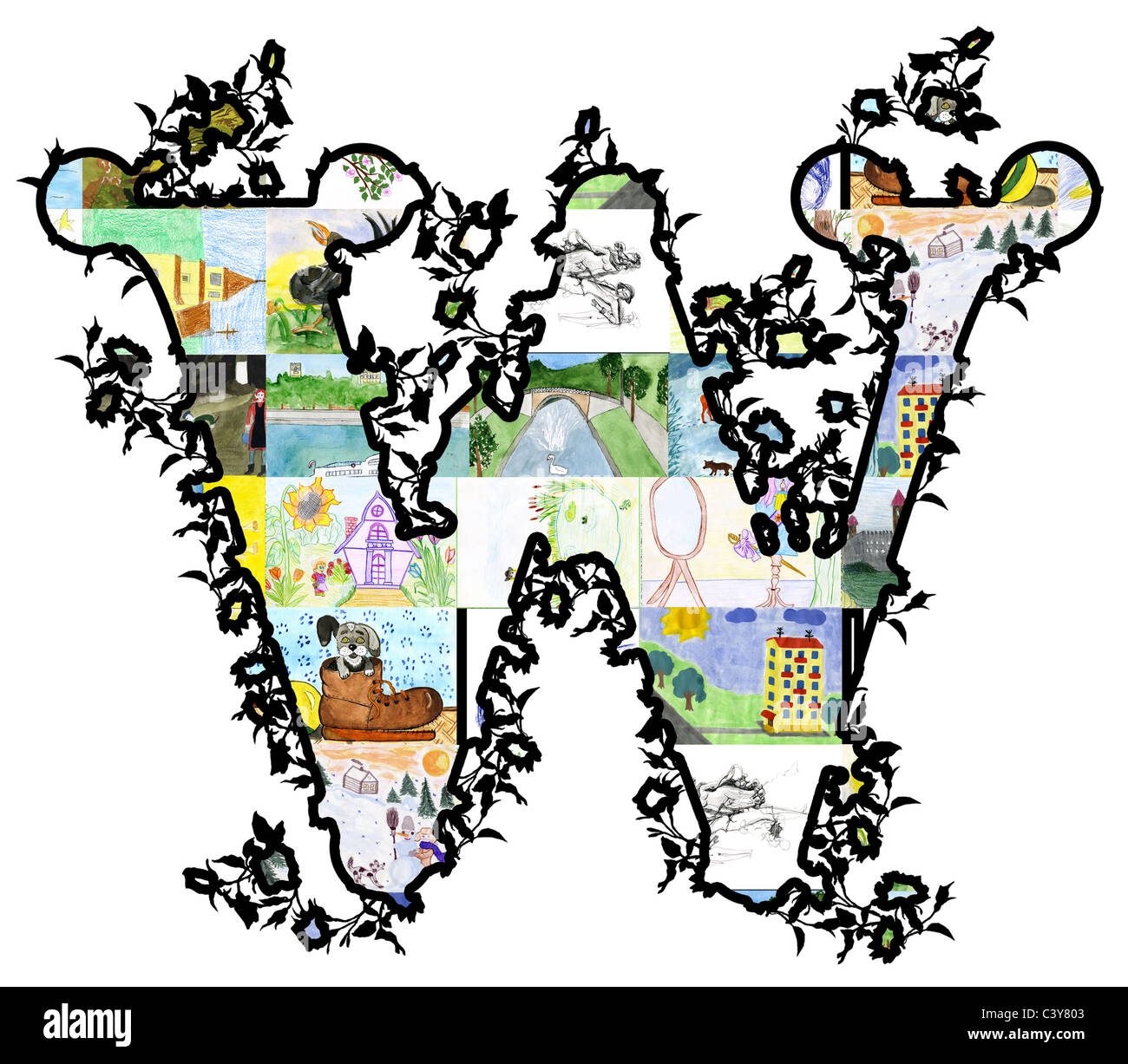 The letter W of children's drawings. Made by child Stock Photo - Alamy