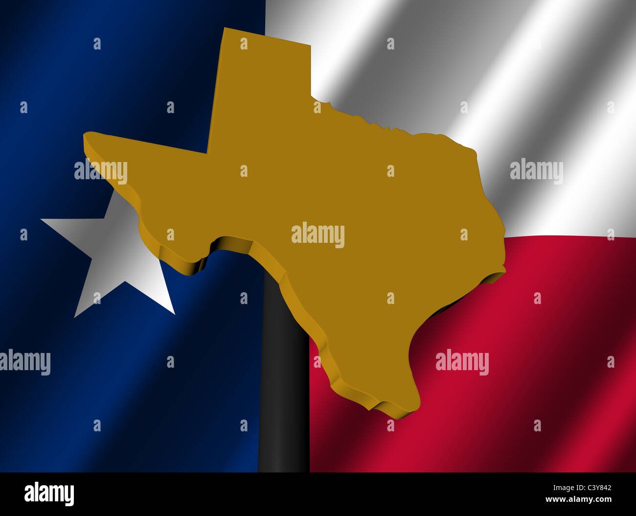 Texas map sign on Texan flag illustration Stock Photo - Alamy