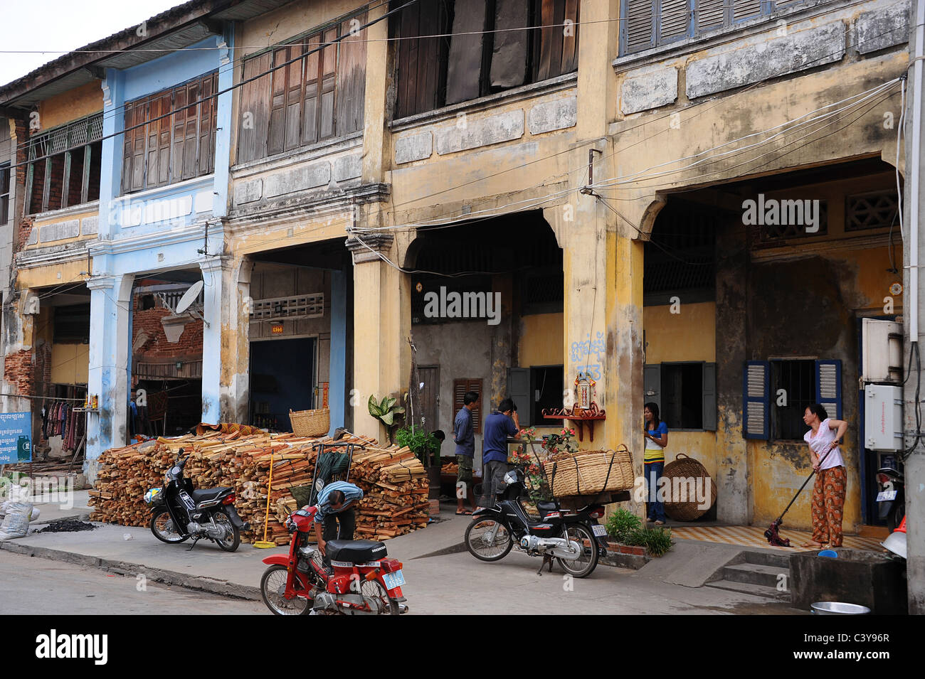 Typical roadside buildings in Kampot town, Southern Cambodia Stock ...