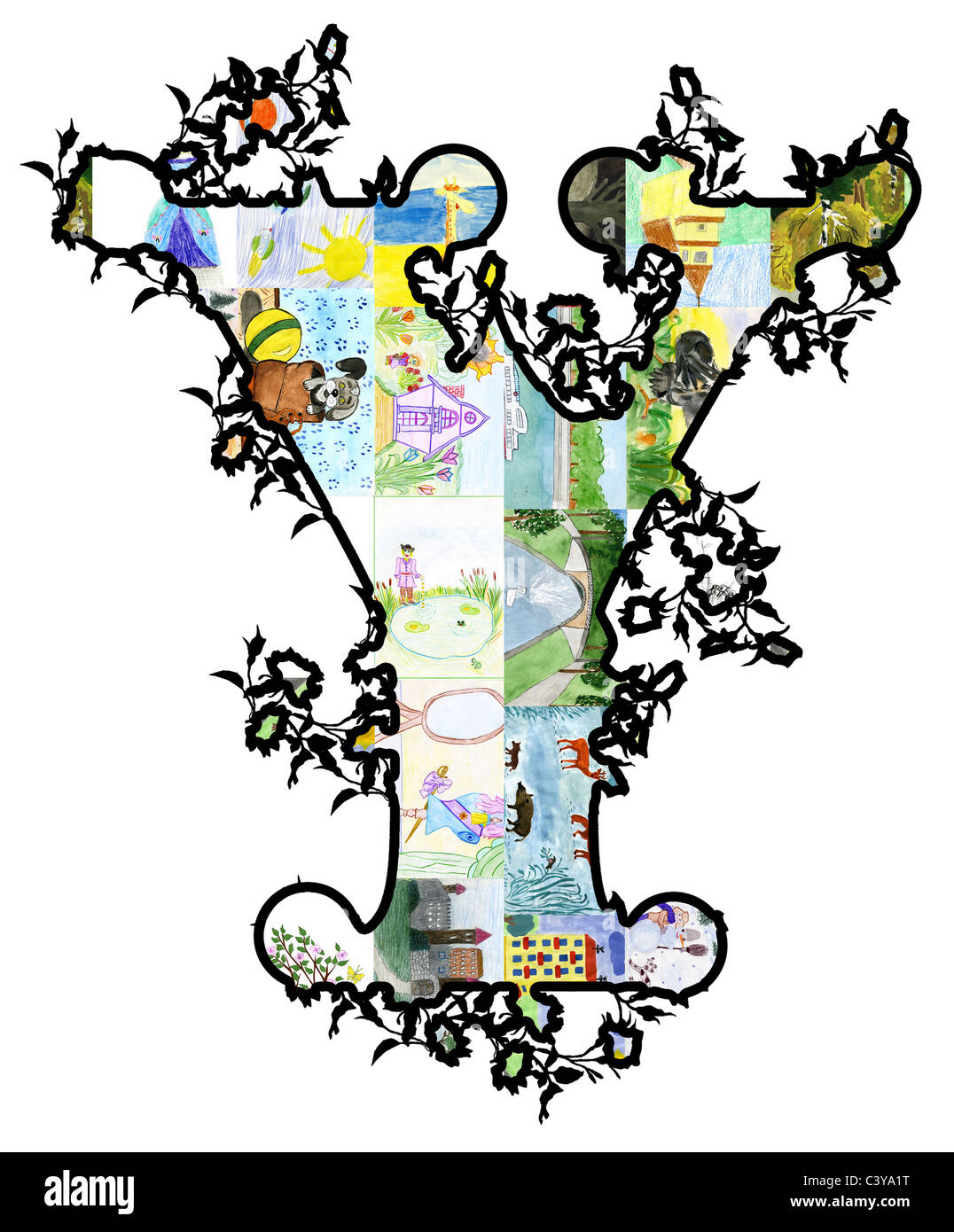 The letter Y of children's drawings. Made by child Stock Photo - Alamy