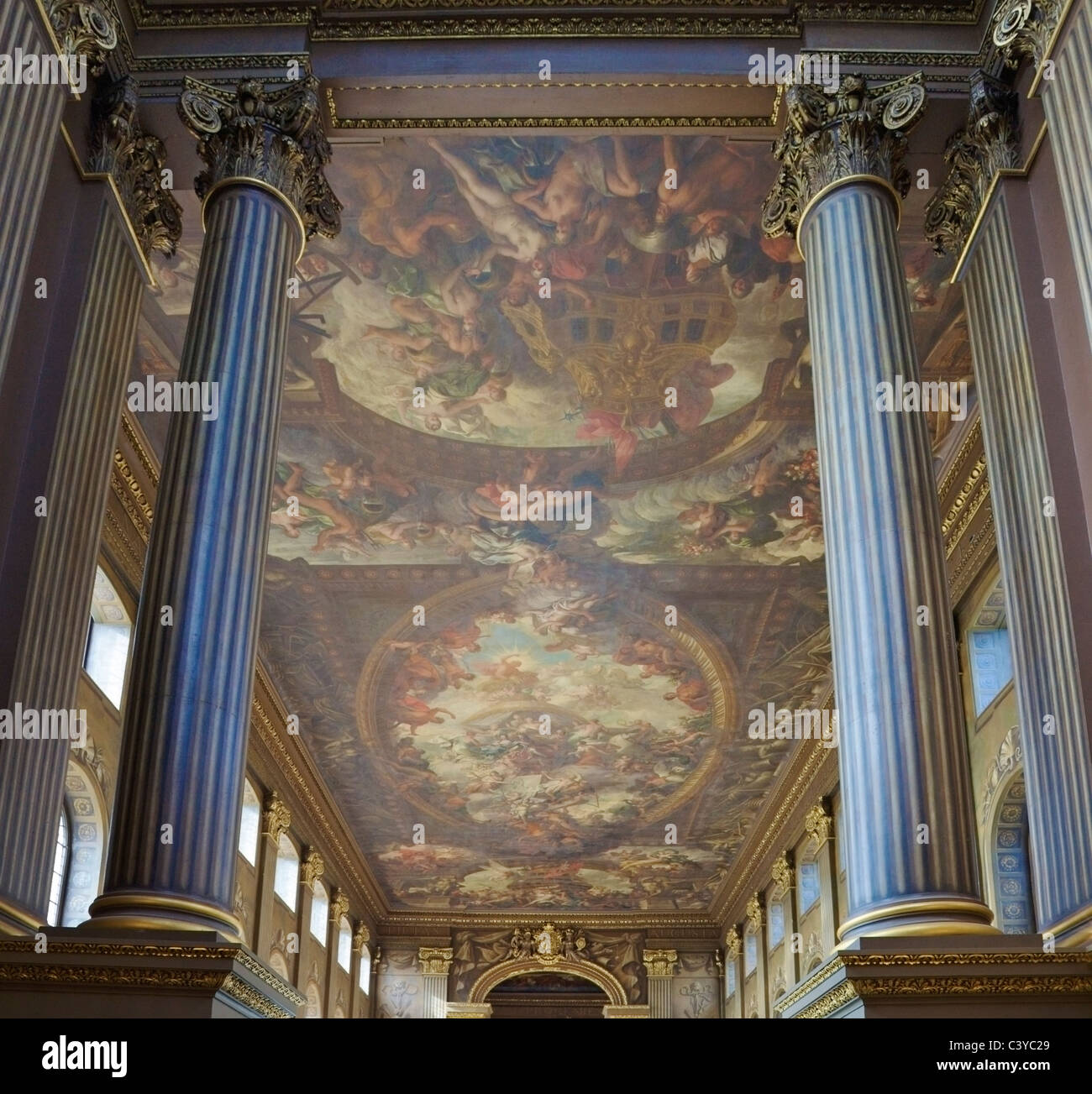 An interior view of The Painted Hall, Greenwich University, London ...