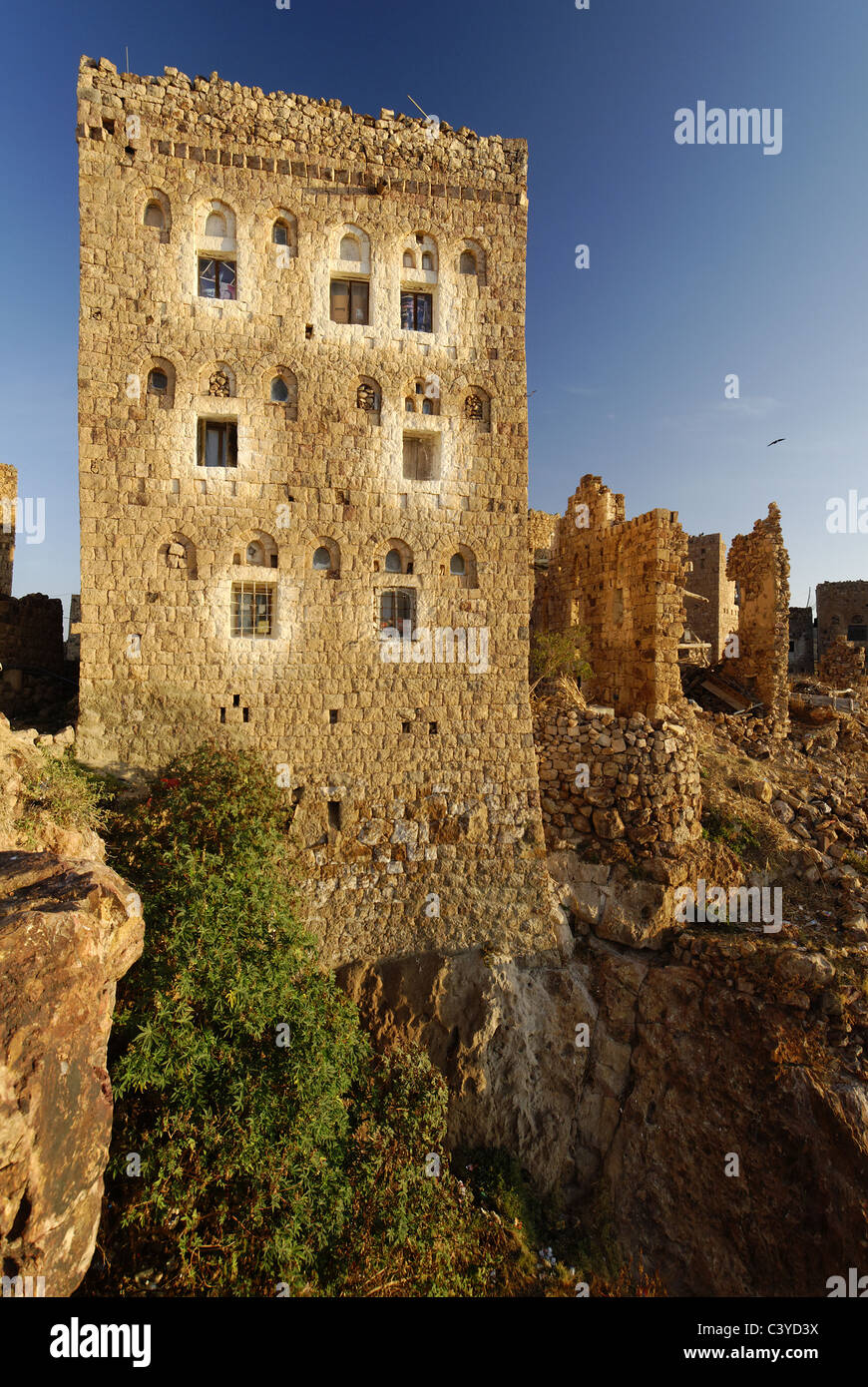 Shaharah, Arabia, Arabic, Arabian, building, mountain village, blue sky ...