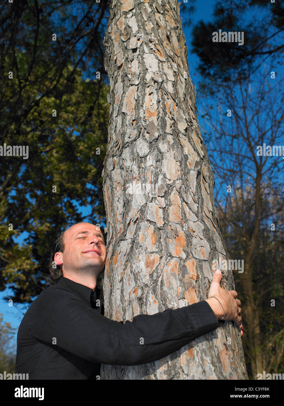 Man hugging a tree Stock Photo - Alamy