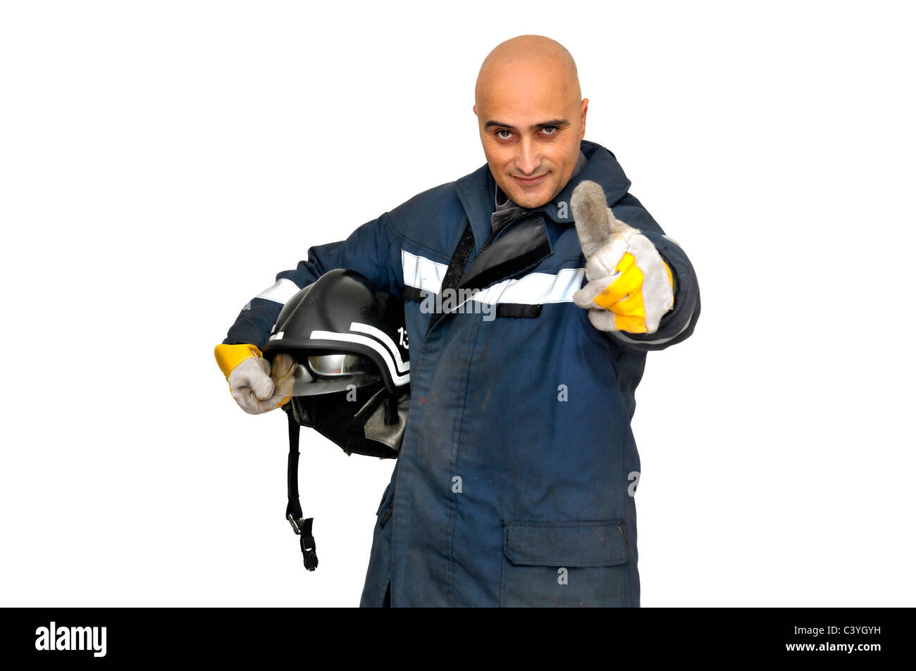 Fireman in uniform isolated in white Stock Photo - Alamy