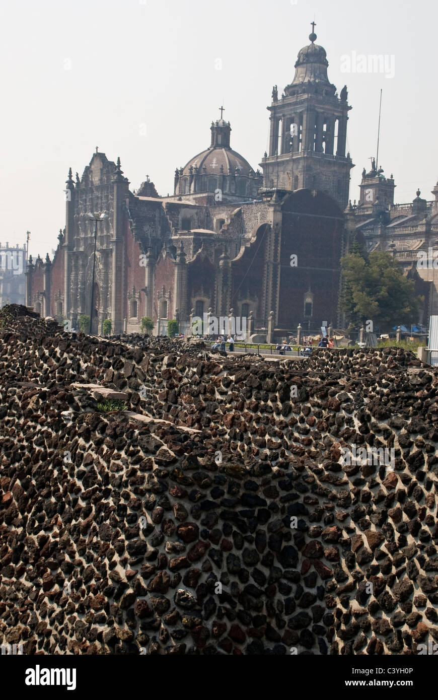 The Temple Mayor in Mexico City.Ruins Aztecs and The Cathedral Stock ...