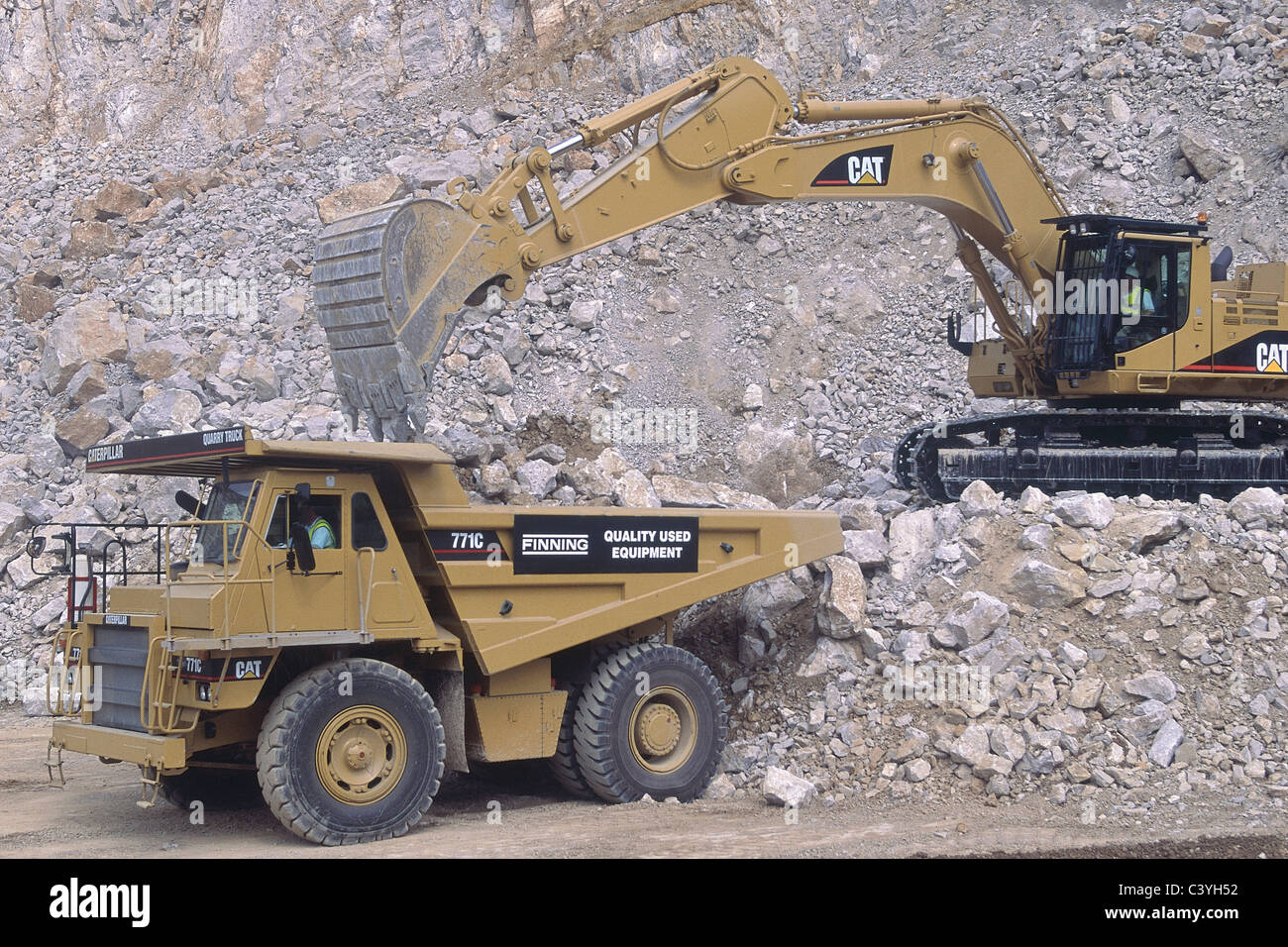 Caterpillar 771C rigid dumper truck and Caterpillar crawler excavator ...