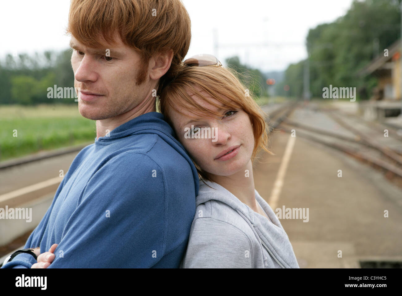 young couple, portrait, thoughtful, worry, separation, friendship, head ...