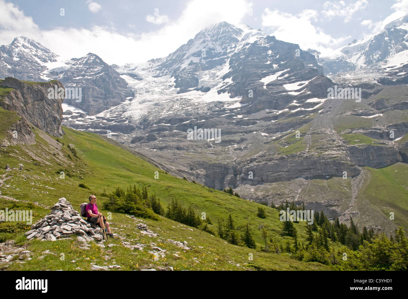 Fine view of the Eiger, Kleine Eiger and the Monch from the mountain ...