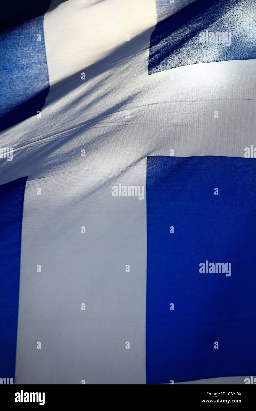 Greek flag on a Greek ship at the Pireaus harbour in Athens Greece ...