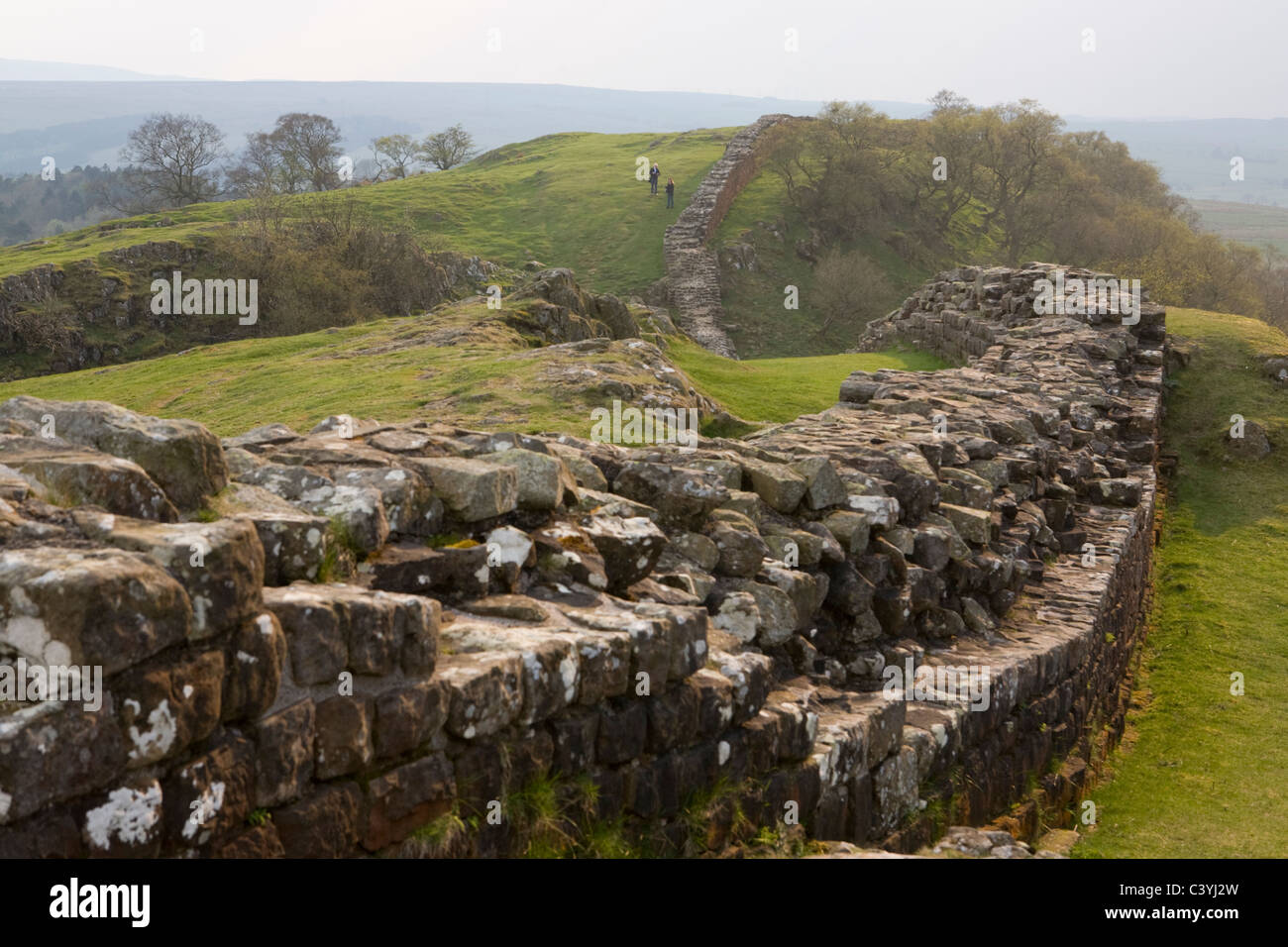 Hadrians wall in northumberland national park wall hi-res stock ...