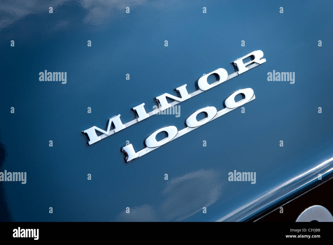 The boot / trunk badges on a classic, Morris Minor 1000 Stock Photo - Alamy