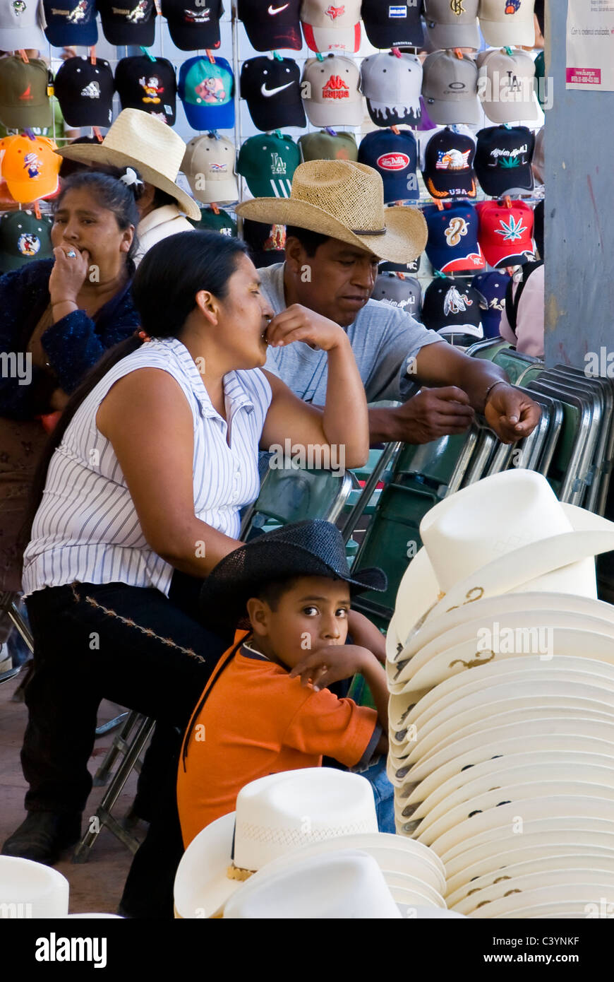 Sunday market in Tlacolula town.Hat vendors . Oaxaca,Mexico Stock Photo ...