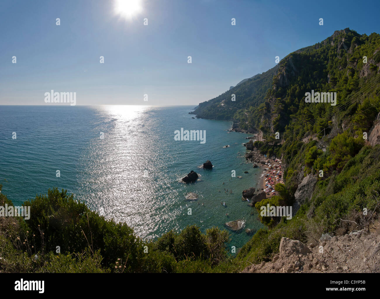 Mirtiotissa beach, Pelekas, Corfu, Europe, Greece, landscape, water ...