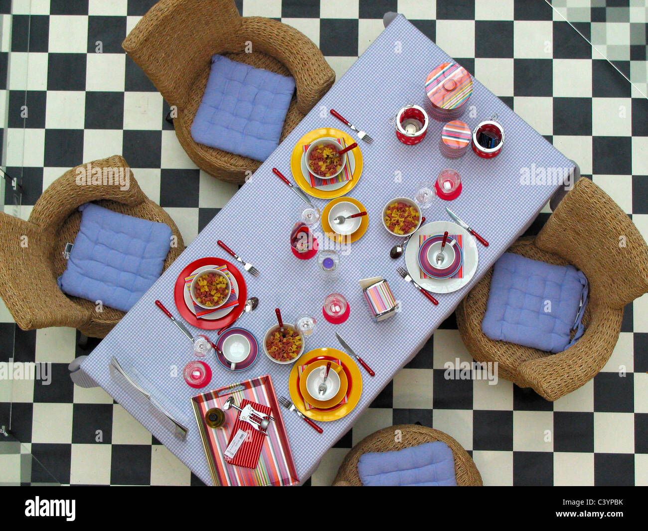 Lunch, laid table, Kiel, Germany, chairs, from above, Food Stock Photo ...