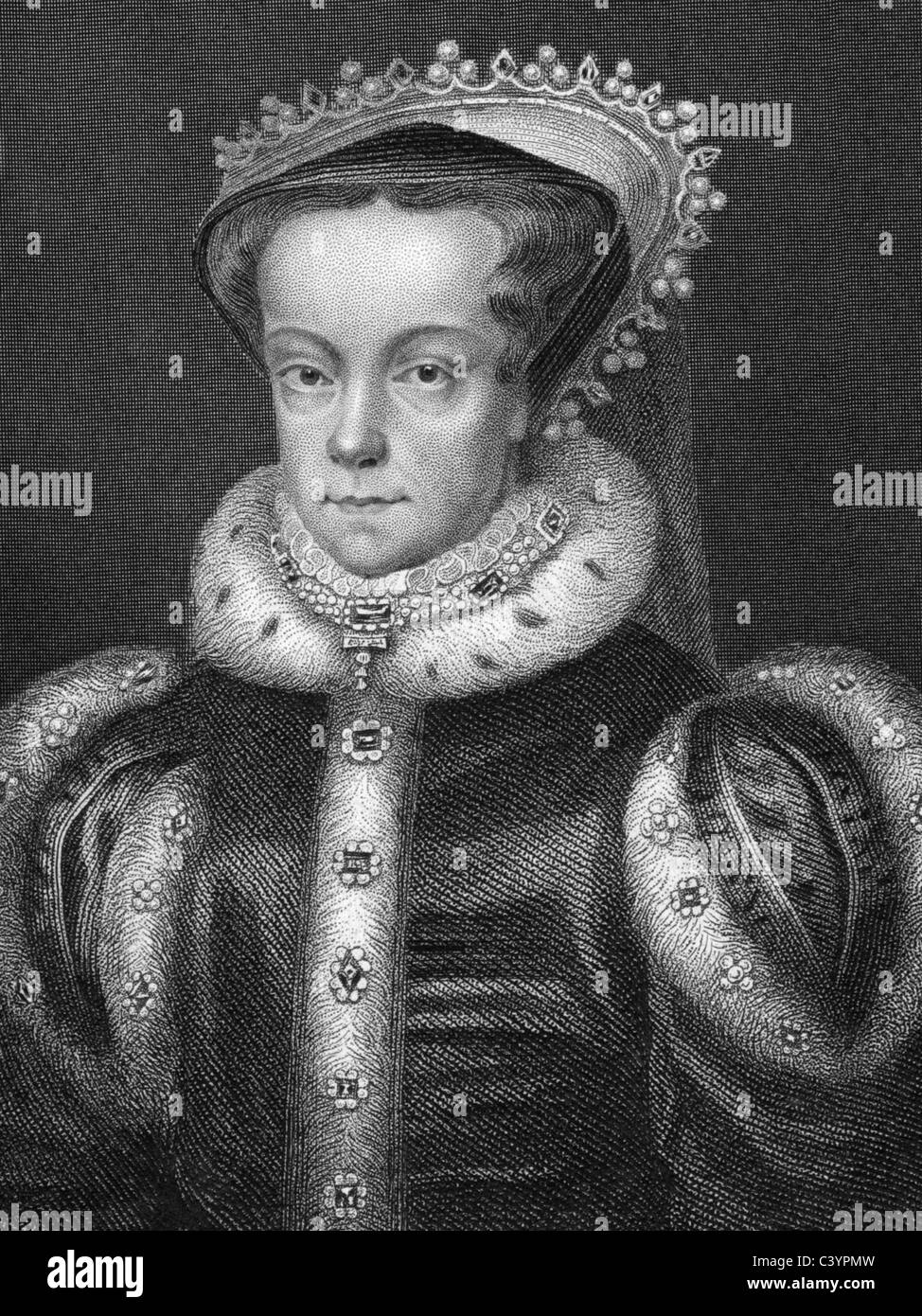 Mary I of England (1516-1558) on engraving from 1800s. Queen regnant of ...