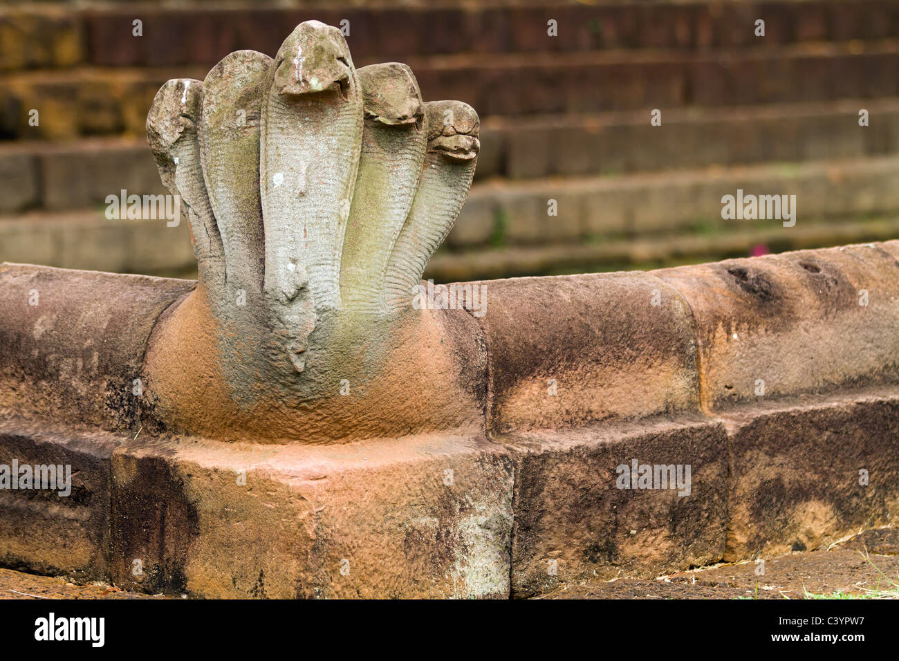 ruins of mystic snake statue in Muang Tam Khmer temple, Thailand Stock ...