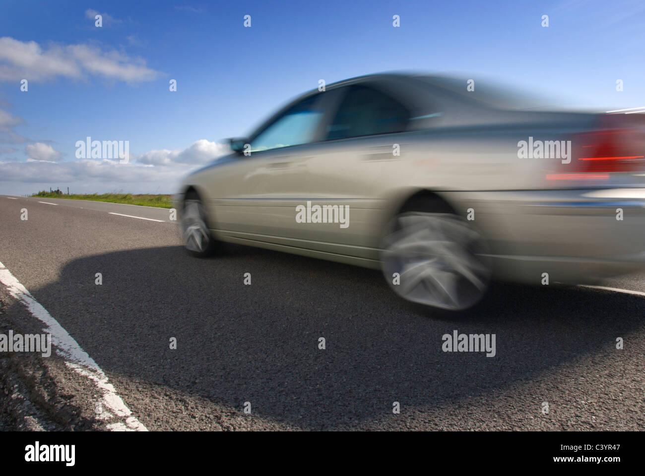 Speeding car on the mountain road. Road A57. Peak District National ...