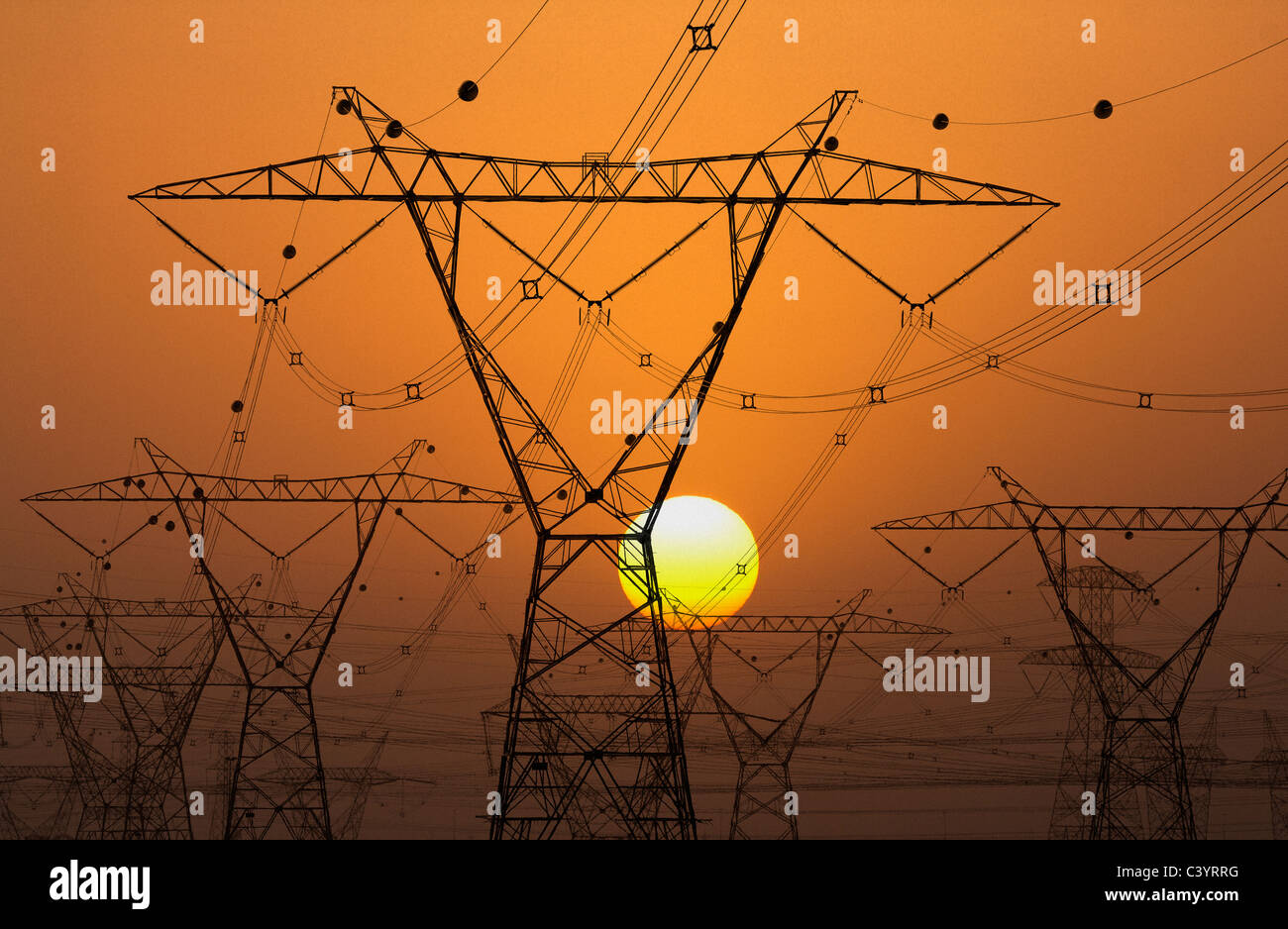 Pylons in the Desert- Dubai, sunset Stock Photo - Alamy