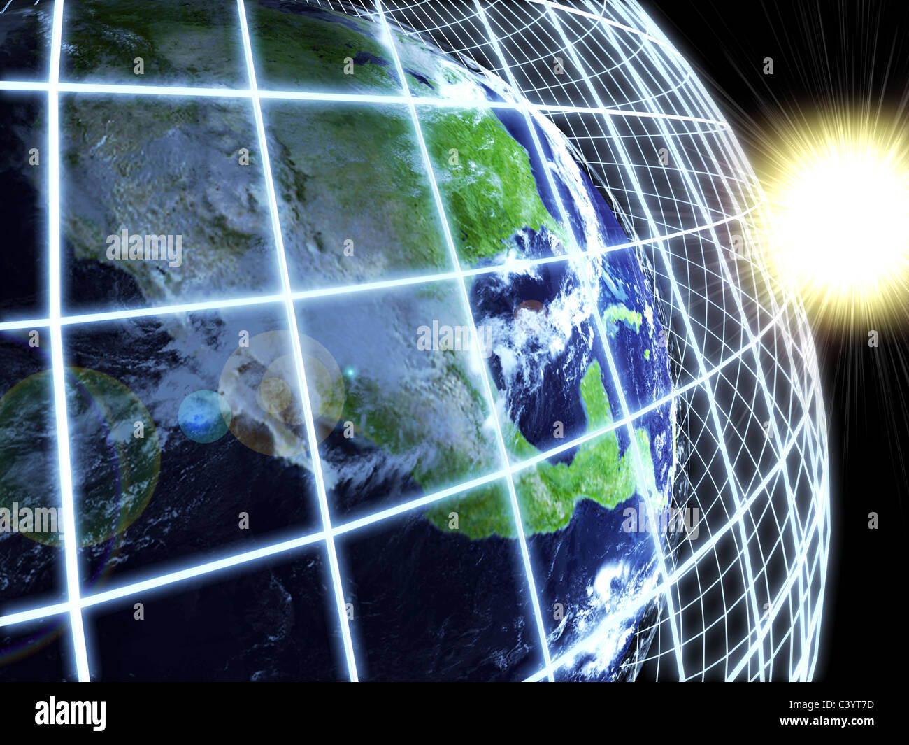 Background of modern earth in a web network. Abstract concept of ...