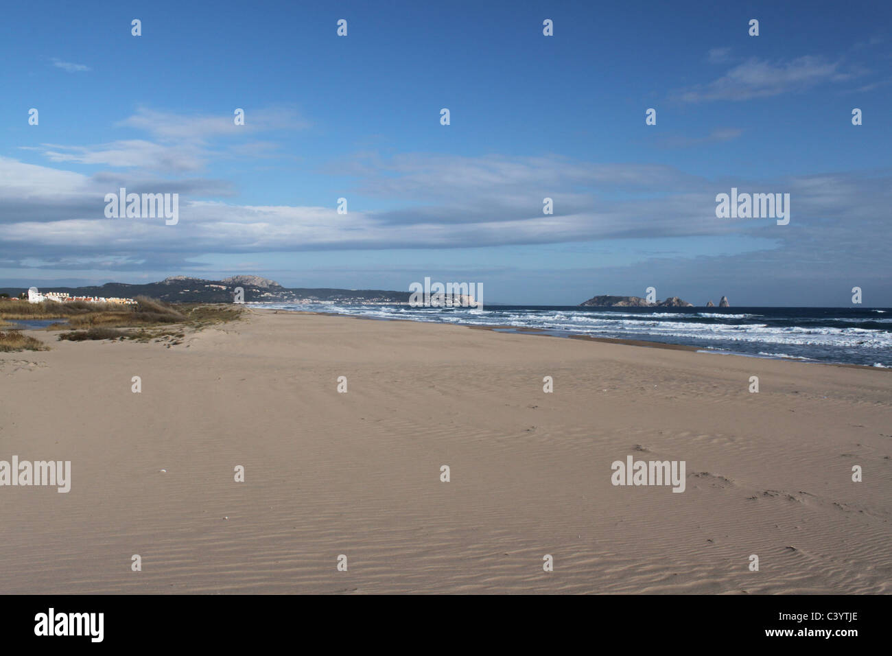 Spain, Costa Brava, Pals, beach, seashore, sand beach, coast sea Stock ...