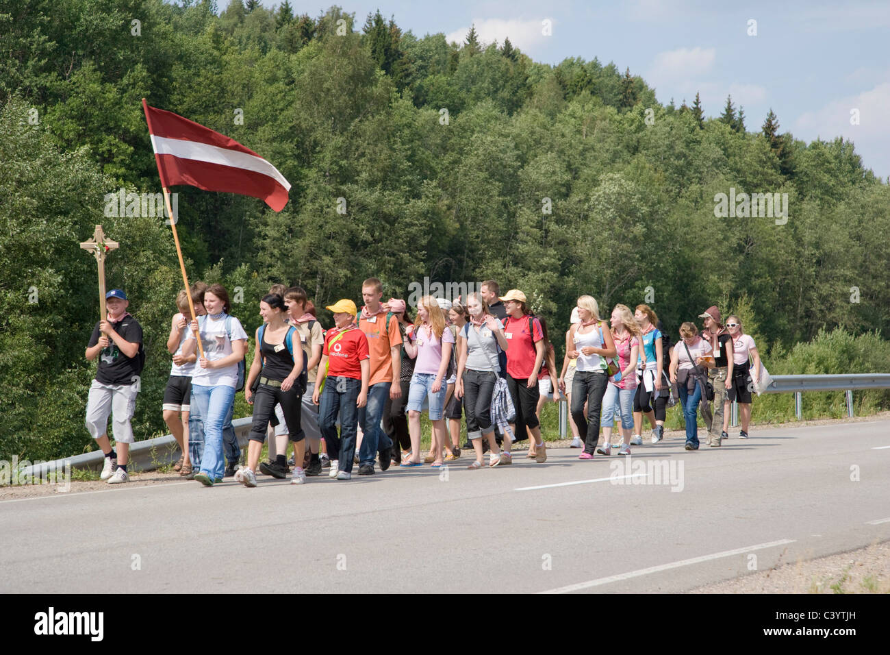 Pilgrims on their way to Aglona Basilica. The solemnity of the ...