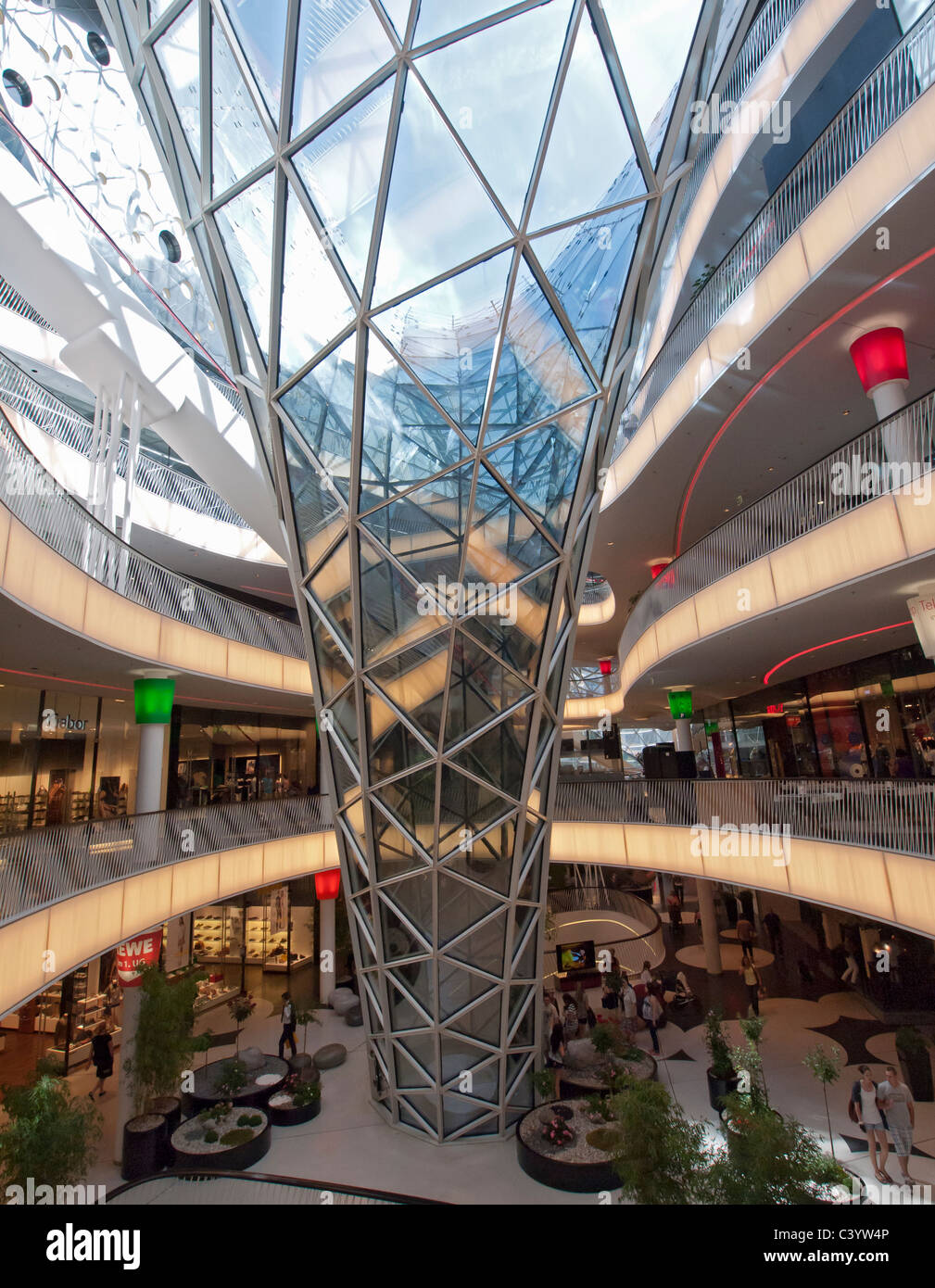 Interior of new futuristic architecture of MyZeil shopping mall in ...
