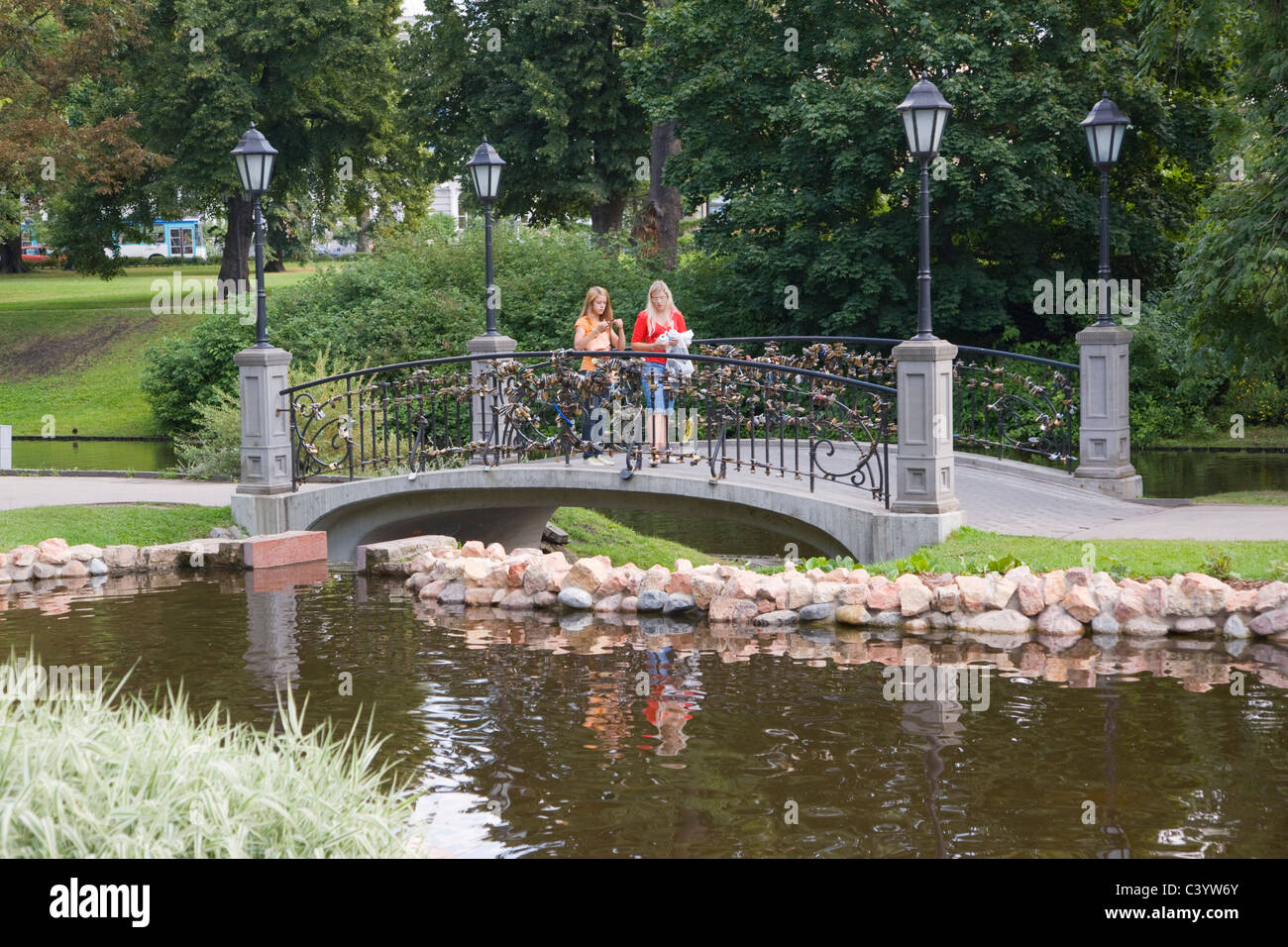 Bridge. Bastejkalns Parks, Bastejkalna Parks. Riga. Latvia Stock Photo ...