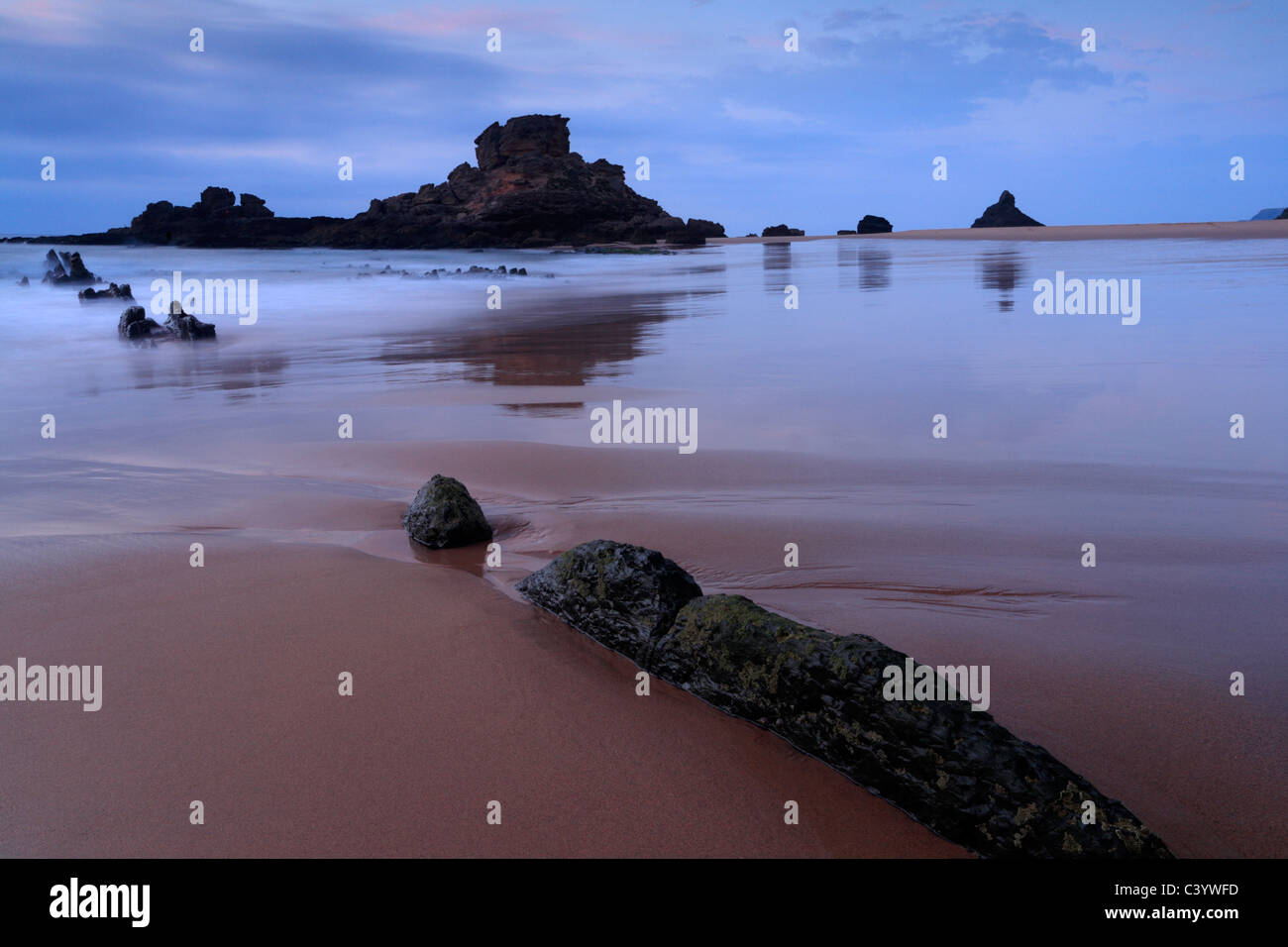 Sunset on the beautiful beach at Praia de Castelejo near Villa do Bispo ...